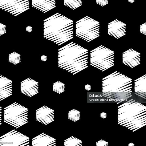 벡터 일러스트레이션 육각형 선 그리기 텍스처 흑백 기하학적 이음새가 없는 패턴 모자이크 추상적 배경 육각형 반복 기하학적 다각형