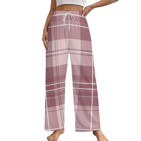Pink Plaid Pattern Fabric Pajama Pants Breathable With Pockets Pajamas