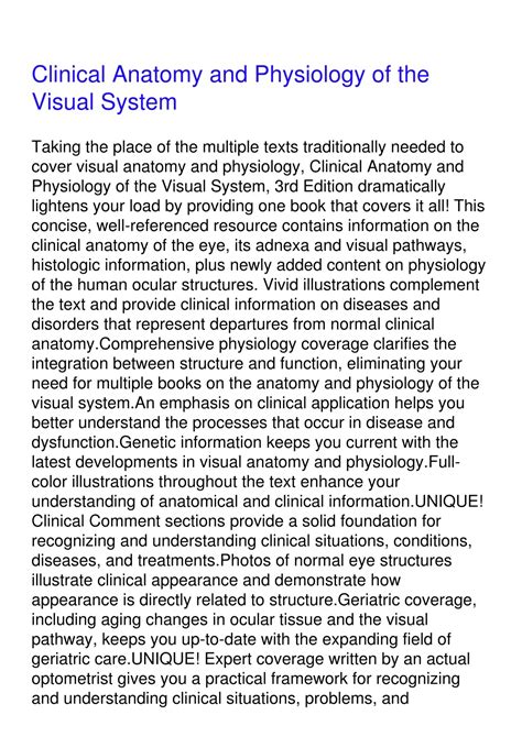 Ppt Pdf Clinical Anatomy And Physiology Of The Visual System