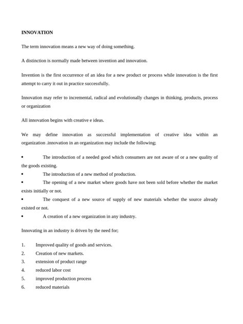 Innovation Notes Pdf Entrepreneurship Innovation