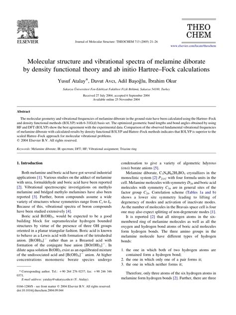 Pdf Molecular Structure And Vibrational Spectra Of Melamine Diborate By Density Functional