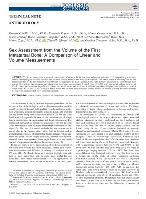 Pdf Sex Assessment From The Volume Of The First Metatarsal Bone A