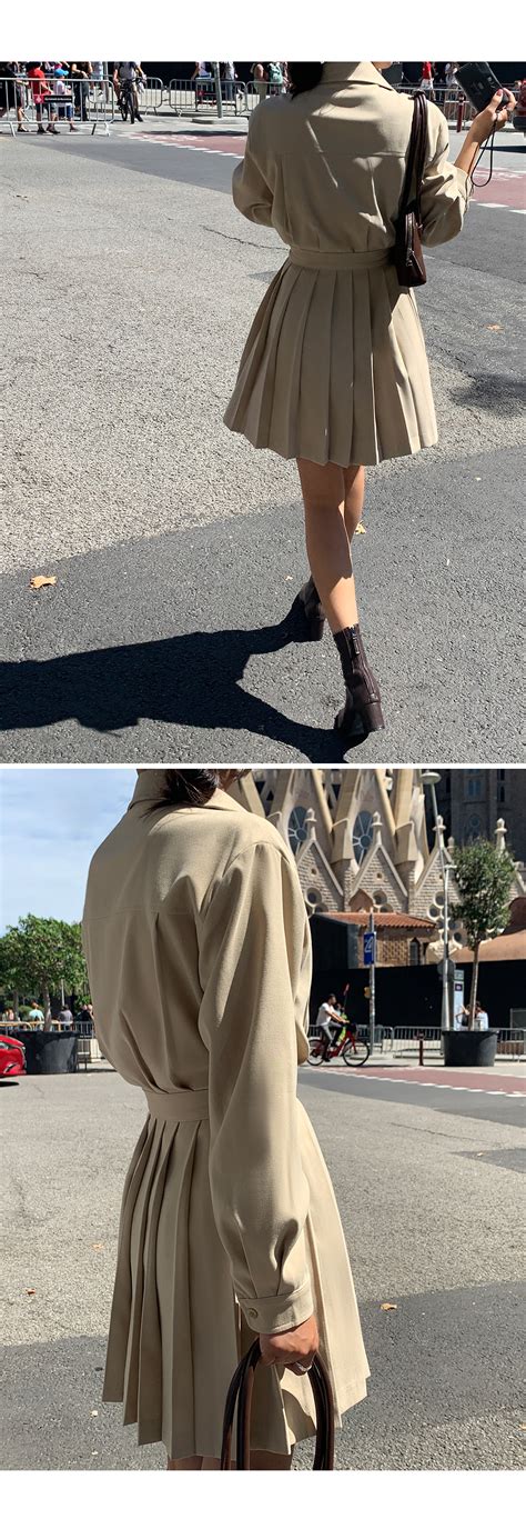 자체제작 슈에 피치기모 핀턱 플리츠 랩 원피스