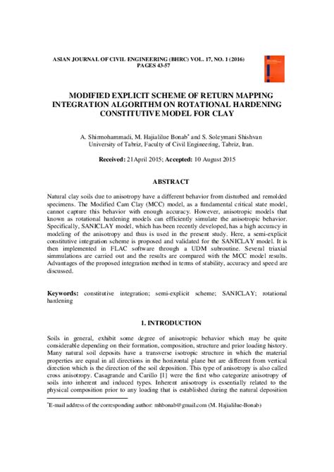 Modified Explicit Scheme Of Return Mapping Integration Algorithm On