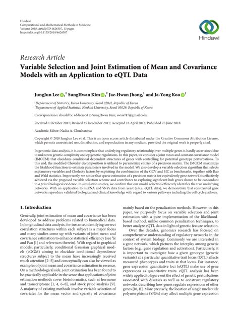 Pdf Variable Selection And Joint Estimation Of Mean And Covariance Models With An Application
