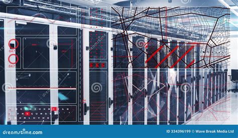 Data Processing And Network Connections Image Over Server Room Stock Image Image Of Systems