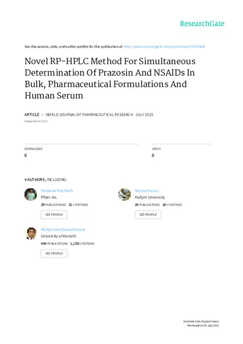 Pdf Novel Rp Hplc Method For Simultaneous Determination Of Prazosin