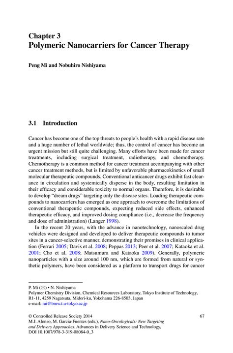 Pdf Polymeric Nanocarriers For Cancer Therapy