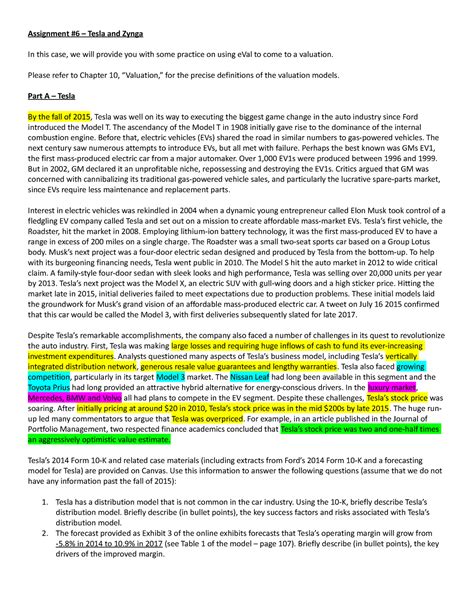 Homework Assignment 6 Hw6 Assignment 6 Tesla And Zynga In This Case We Will Provide You