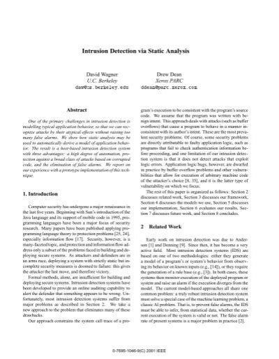 Intrusion Detection Via Static Analysis School Of Computer Science