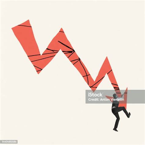 현대 미술 콜라주 창의적인 디자인 아래로 떨어지는 화살을 일으키려고 하는 사업가 직업적 위기 35 39세에 대한 스톡 사진 및 기타 이미지 Istock