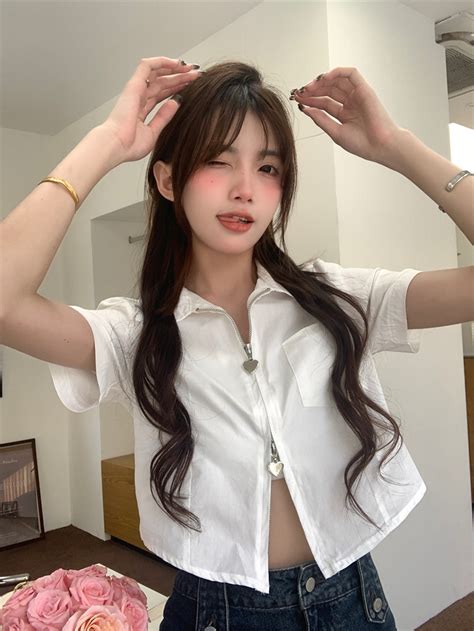 여성용 솔리드 라펠 집업 숄더 탑 여름 2023 뉴 슬림핏 슬리밍 디자인 센스 틈새 반팔 셔츠 Aliexpress