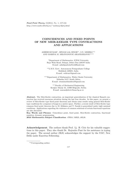 Pdf Coincidences And Fixed Points Of New Meir Keeler Type Contractions And Applications