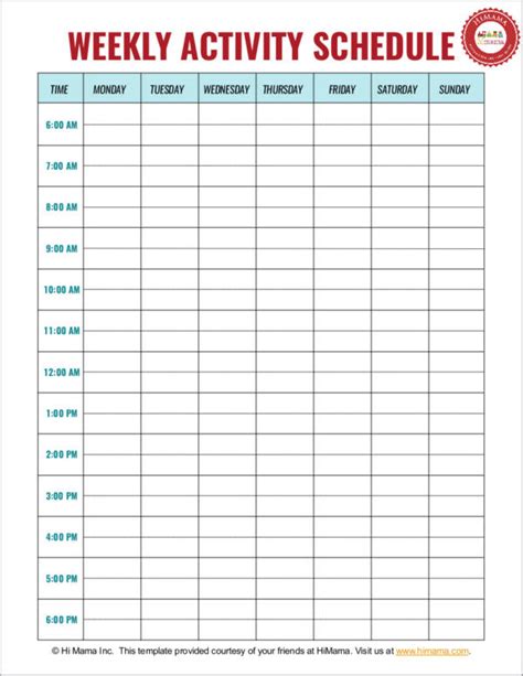 Activity Schedule Template