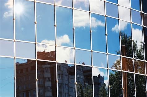 Premium Photo Sun Light Sky Cloud Reflection In Glass Office Building