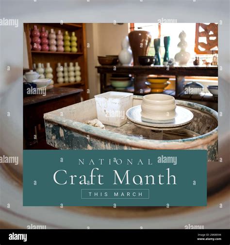 Composition Of National Craft Month Text Over Pottery Workshop Stock