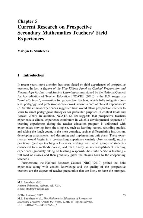 Pdf Current Research On Prospective Secondary Mathematics Teachers Field Experiences