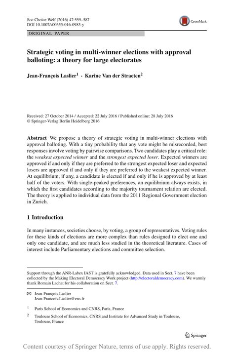Strategic Voting In Multi Winner Elections With Approval Balloting A Theory For Large