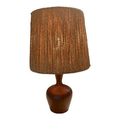 Vintage Teak And Sisal Table Lamp Denmark 1950 Chairish