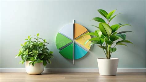 Modern Minimalist Interior Design With Pie Chart And Potted Plants Generative Ai Stock