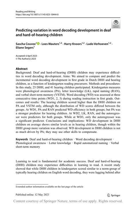 Pdf Predicting Variation In Word Decoding Development In Deaf And
