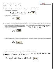Permutations And Combinations Quiz KEY Name KEY Permutations And Combinations Quiz PC