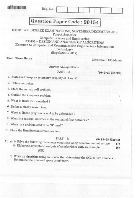 Anna University Cs 8451 Design And Analysis Of Algorithms For Computer Science And Engineering