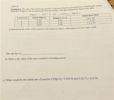 Solved 2024 RProblem 3 The Rate Of The Following Reaction Chegg Com