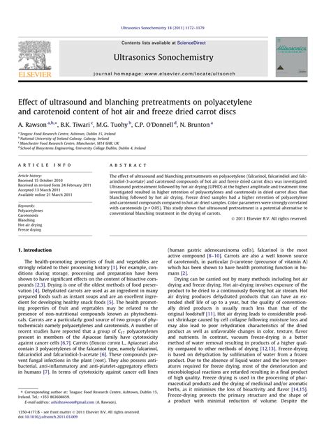 Pdf Effect Of Ultrasound And Blanching Pretreatments On Polyacetylene And Carotenoid Content