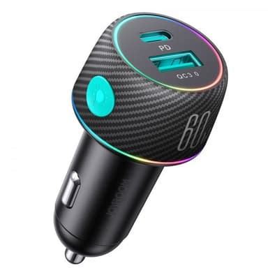 Joyroom Mobillader til bil CCN W Car Charger with Light Button USB A USB C Elkjøp Elkjøp