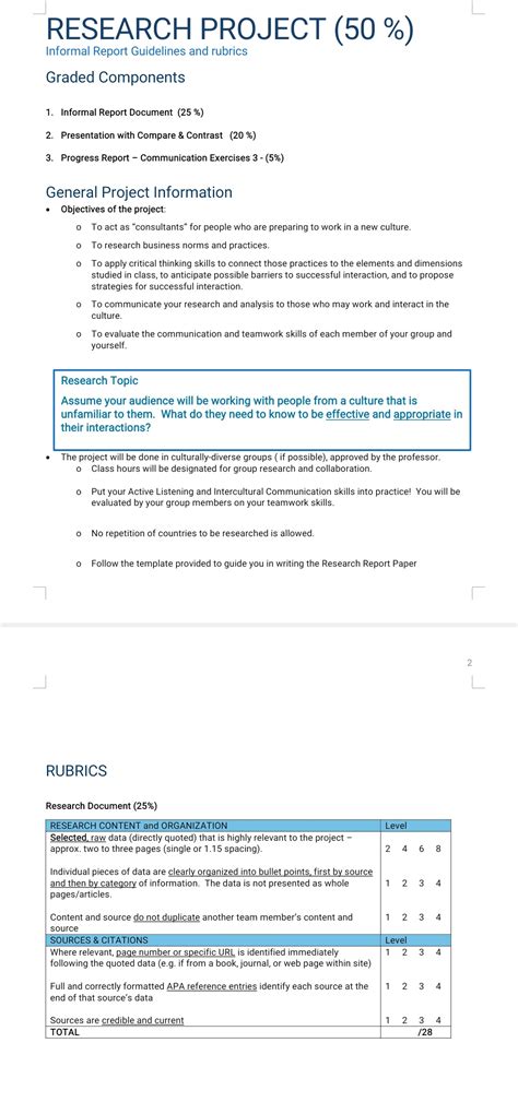 Research Project 50 Informal Report Guidelines