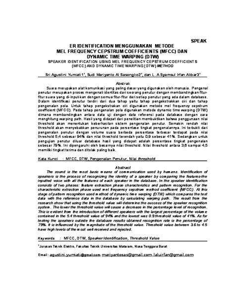 doc speaker identification menggunakan metode mel frequency cepstrum
