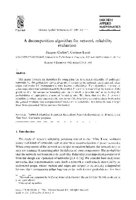 Pdf A Decomposition Algorithm For Network Reliability Evaluation