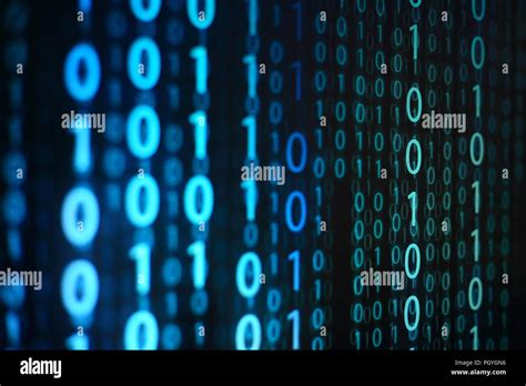 Computer Data Matrix Vertical Digital Binary Code Moving Motion Downward Light Up Blue One And