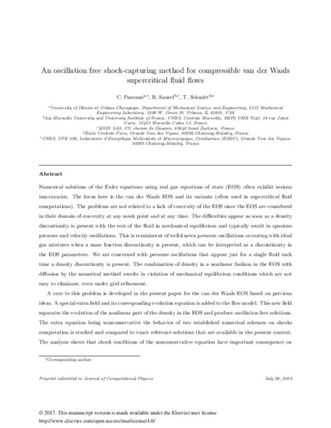 Pdf An Oscillation Free Shock Capturing Method For Compressible Van Der Waals Supercritical