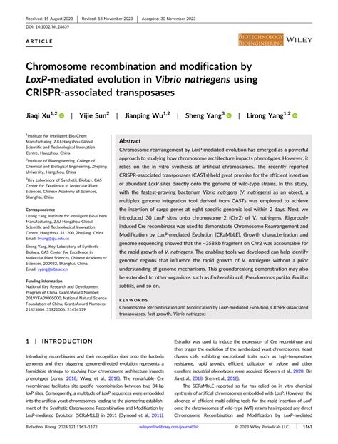 Chromosome Recombination And Modification By Loxp‐mediated Evolution In