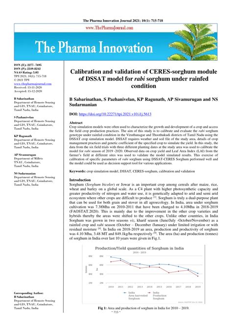 Pdf Calibration And Validation Of Ceres Sorghum Module Of Dssat Model For Rabi Sorghum Under