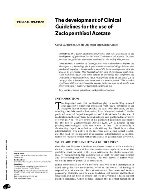 Pdf The Development Of Clinical Guidelines For The Use Of Zuclopenthixol Acetate