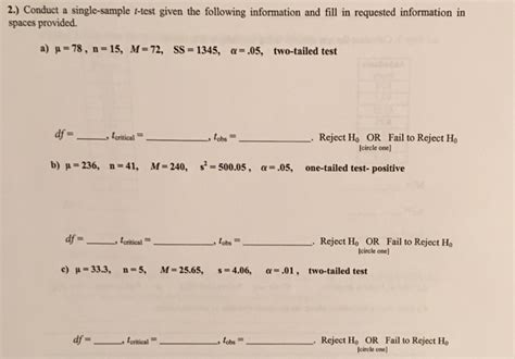 Solved Conduct A Single Sample T Test Given The Following