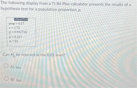 Solved The Following Display From A Ti 84 Plus Calculator
