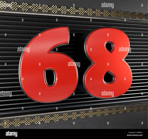 Red Number 68 Number Sixty Eight With Golden Symbols Endless Knot 3d