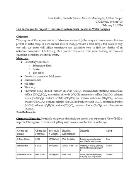Lab Technique 4 Part 1 Pre Lab Plan 1 Rosa Avalos Gabriela Ospina