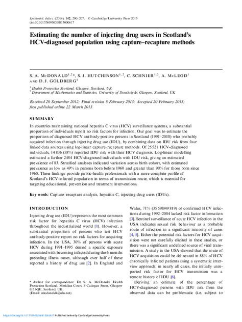 Pdf Estimating The Number Of Injecting Drug Users In Scotlands Hcv Diagnosed Population Using
