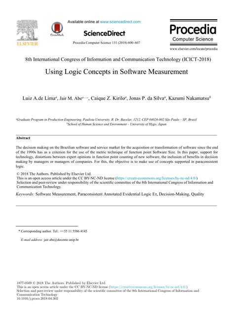 Pdf Using Logic Concepts In Software Measurement