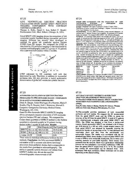 Pdf Automated Calculation Of Ejection Fraction From Gated Tc 99m
