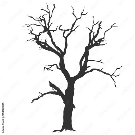 Naked Tree Silhouette On White Backgrounds Hand Drawn Isolated Illustrations Stock Vector