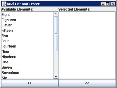 Dual List Box Sample Dual List Swing Java Tutorial