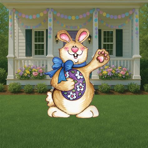 Easter Bunny Waves With Egg Outdoor Decoration Yard Art Decor And More