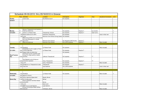 Travel Itinerary Excel Template Anatomy Drawing Lessons