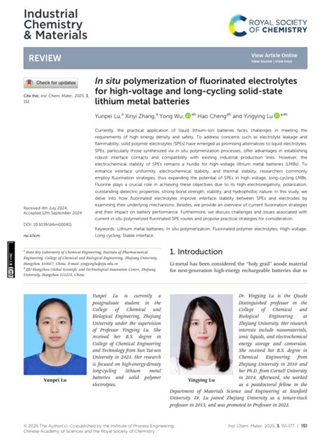 In Situ Polymerization Of Fluorinated Electrolytes For High Voltage And Long Cycling Solid State